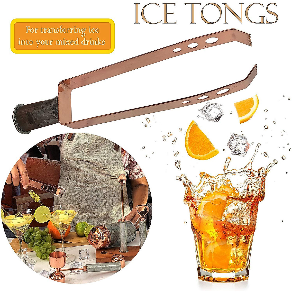 Galrose Dezigns Cocktail Shaker Set - 6 Bar Tools Bar Accessories Rustic Galvanized Iron Bar Set Rose Gold Trim - Mixology Bartender Kit with Stand. Unique Gift for 6th Iron Anniversary for Couple