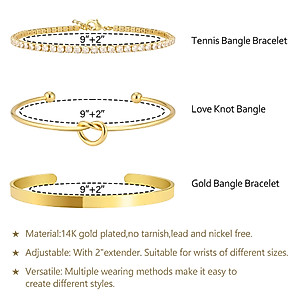 Zalcon Gold Knot Bangle Cuff Bracelet Set for Women Trendy 2024 Stack Gold Tennis Bracelets Jewelry for Women Non Tarnish