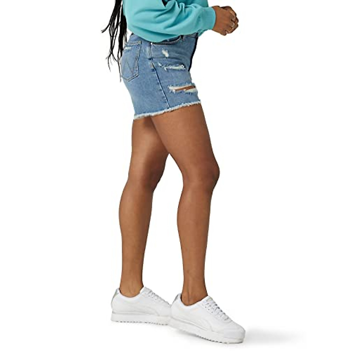 Wrangler Women's 4" Fray Jean Short, Sky Light, 12