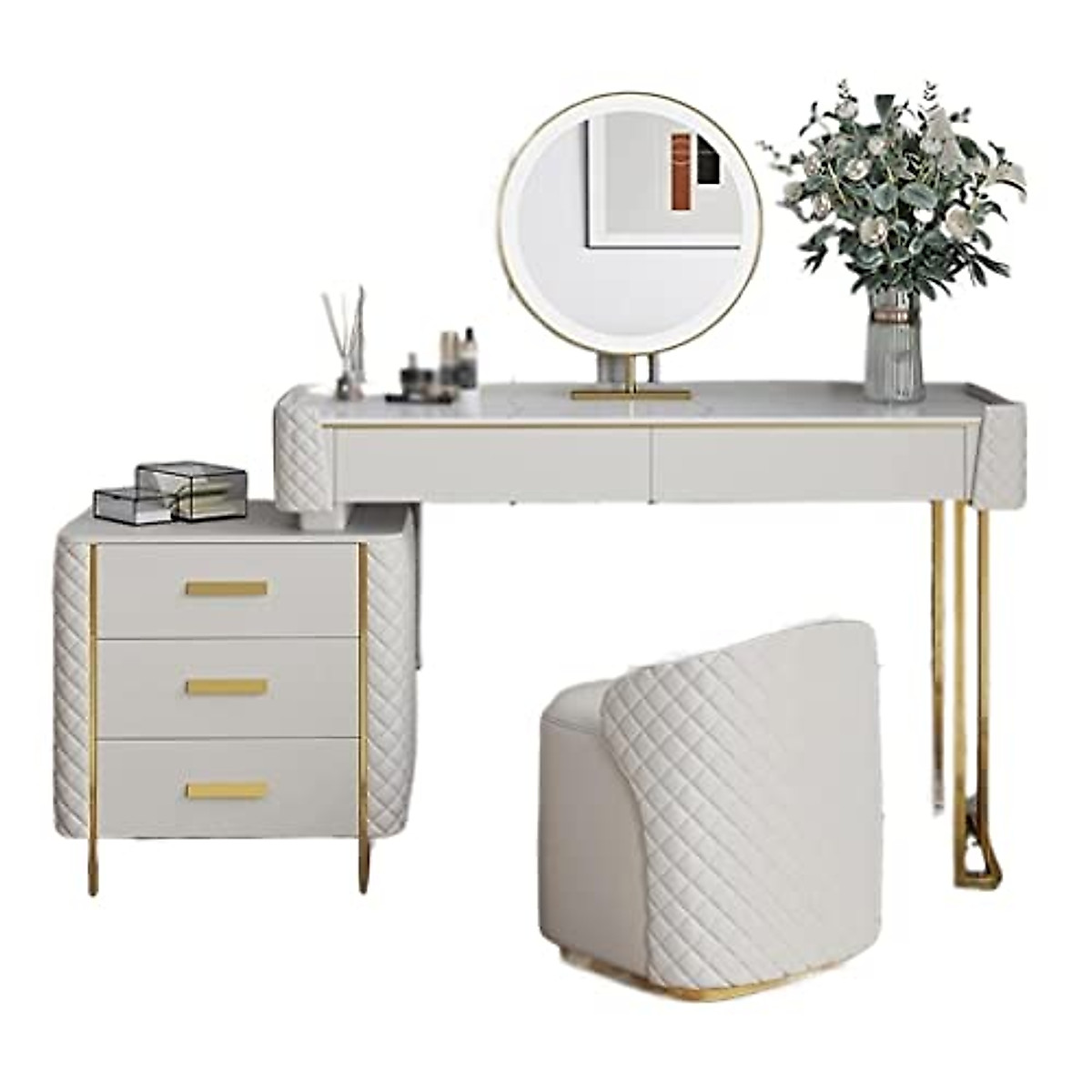 SDGH Dressing Table Set with LED Lighting Side Cabinet and 5 Drawers ...