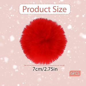 6 Pcs Red Pom Poms Faux Fur Pom Pom Balls Round Fluffy Pompoms for Crafts with Tiny Cord for Hat Shoes Garment Hair Pins Earrings Necklace Charm Christmas Valentine's Day Wedding Accessories