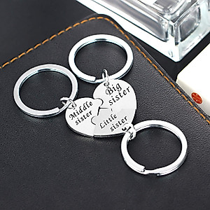 YEEQIN Matching Heart Keychain Set for 3 Sisters - Big, Mid, and Lil Sis Jewelry Gifts
