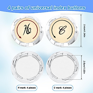 8pcs Faucet Index Buttons, 1.34 Inch Diameter Hot and Cold Bathroom Sink Shower Knobs Handle Sign Stickers Replacement Parts Caps Accessories Compatible with Delta/LDR/Delex Double Handle Faucet