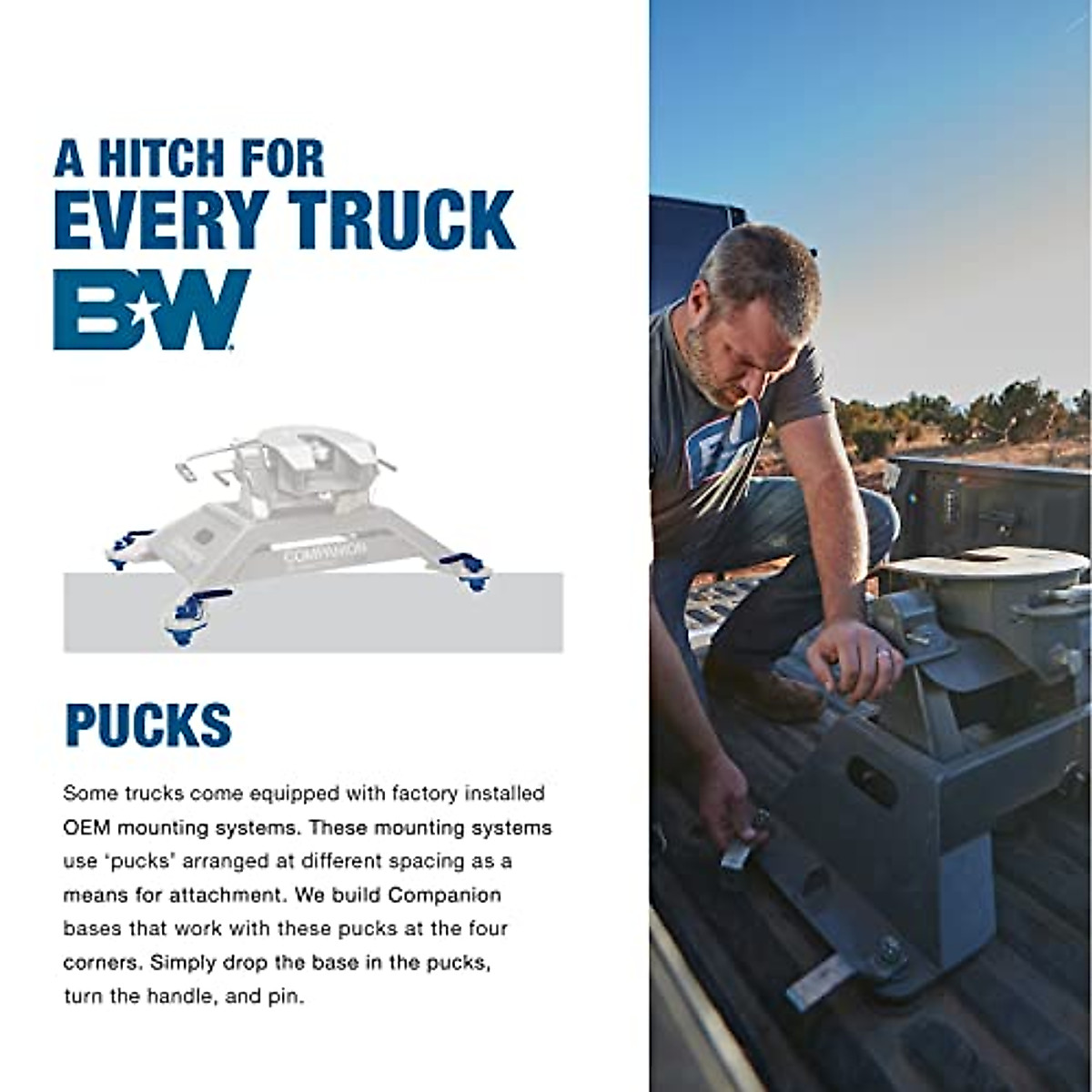 B&W Trailer Hitches 25K Companion Fifth Wheel Hitch - Compatible with Ford Puck System - RVK3305