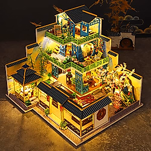 Spilay Dollhouse DIY Miniature Wooden Furniture Kit,Mini Handmade Big Castle Model with LED & Music Box,1:24 Scale Creative Doll House Toys for Adult Gift