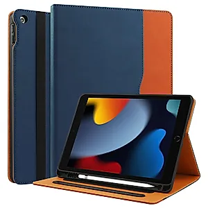 for iPad 9th/8th/7th Generation Case 2021/2020/2019 10.2 Inch Case with Built-in Pencil Holder, Folio Stand Cover with Multiple Angles & Auto Sleep/Wake for iPad 10.2 Inch 9/8/7 Gen, Navy Blue/Brown