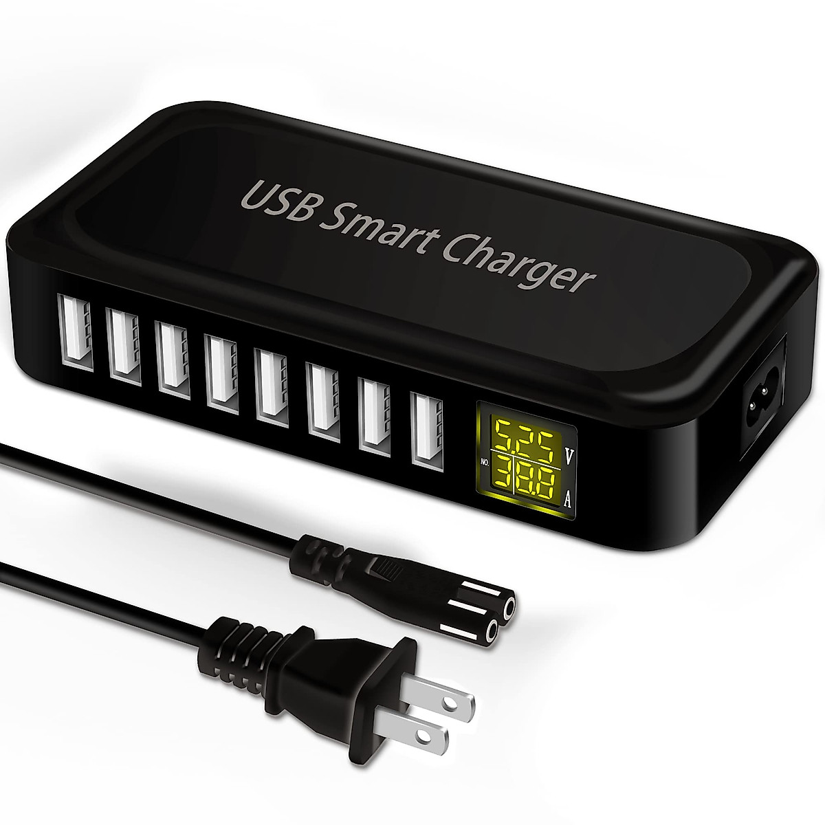 USB Charging Station, Ziwodiv 8-Port 60W/12A USB Charger Station, Multi Ports USB-A Charging Hub with LED Display, Compact Desktop Charger for Multiple Devices, iPhone iPad Samsung Android and Tablet