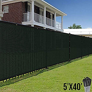 E&K Sunrise 5' x 40' Green Fence Privacy Screen, Commercial Outdoor Backyard Shade Windscreen Mesh Fabric Shade Net Cover for Patio Lawn Chain Link Garden Yard Backyard