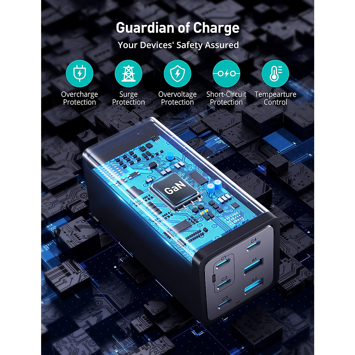 Alfox 200W USB C Charger, 6 Ports GaN PD140W Fast Charging Station, Portable Laptop Charger Block, Compatible with MacBook Pro/Air, iPad Pro/Air, iPhone 15 Pro Max/14, Steam Deck, Dell XPS, HP