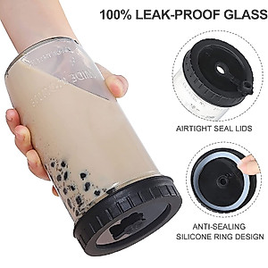 4 Pack Glass Bubble Tea Cups - 24oz Mason Jar with Lid and Straw, Clean Brush, Reusable Wide Mouth Glass Smoothie Cups, Boba Cup, Iced Coffee Cup, Travel Glass Drinking Bottle Mason Jar