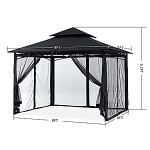 MASTERCANOPY Outdoor Garden Gazebo for Patios with Stable Steel Frame and Netting Walls (8x8,Black)