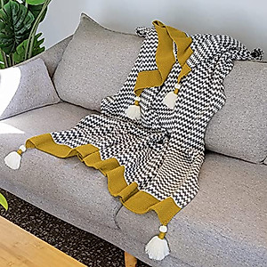 Grey Throw Blanket, Modern Striped Throw Blanket with Tassels, Knitted Soft Boho Throw Blanket for Couch Sofa Bed and Living Room- All Seasons (47.5x60 Inch)