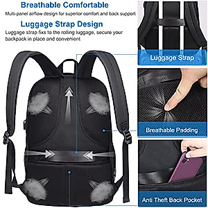 BOOEUDI Laptop Backpack 17.3 Inch TSA Friendly Large Travel Backpack for Men Women Business Carry On Backpack with USB Charging Port Anti Theft Computer Bag, Black