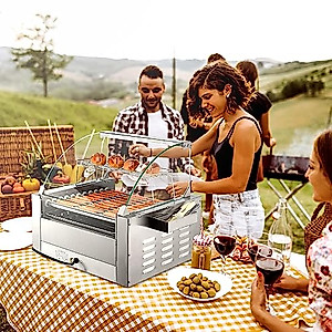 ROVSUN Hot Dog Roller Warmer 2000W, 11 Rollers 30 Hot Dog Roller Grill Cooker Machine w/Bun Warmer, Cover, Dual Temp Control, LED Light, Removable Shelf & Drip Tray for Party Home Commercial