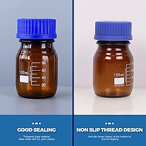 100ml Storage Glass Bottles with Cap - 3pcs Round Media Storage Bottles Amber Graduated Lab Reagent Container for Lab Scientific Glassware Classrooms Home