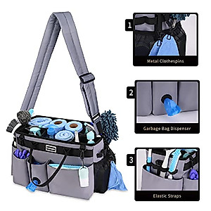 CHZUOBER Large Cleaning Caddy Organizer with Handle, Sponge Shoulder Strap Cleaning Supplies Organizer with Foldable Dividers Zipper Pocket Cleaning Supply Caddy for Cleaners Housekeepers