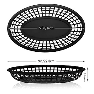 Cezoyx 50 Pack Black Fast Food Basket, 8.9 x 5.6 x 1.5 inch Oval Bread Fry Baskets Plastic Food Serving Tray for Fast Food Restaurant Supplies, Deli Serving, Chicken, Burgers, Sandwiches, Fries