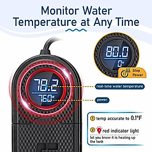 hygger Updated Energy Saving Titanium Aquarium Heater Digital Submersible 500W Tank Heater for 60-120 Gallon Auto Shut Off Overheat Protection