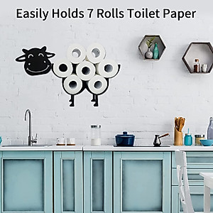 Cow Decorative Toilet Paper Holder Shelf, Cute Funny Tissue Iron Storage Stand Rack Iron Roll Paper Storage Bathroom Kitchen Accessories (Black-Cow)