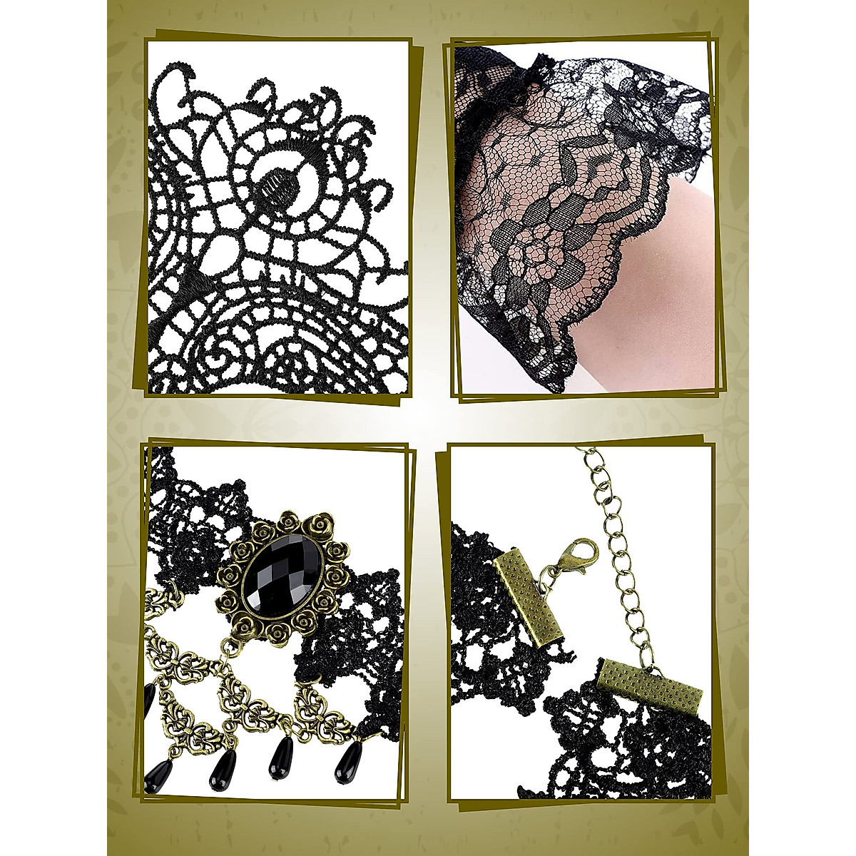 Boao Masquerade Costume Set for Women, Lace Masquerade Mask Gloves Black Gothic Choker Necklace Cosplay Accessories (Elegant Style)