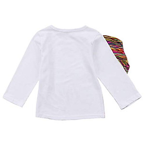 Newfancy Toddler Kid Baby Girls Tassel Fringe Unicorn Tee Long Sleeve Tops T- Shirt White , White ,4T-5T
