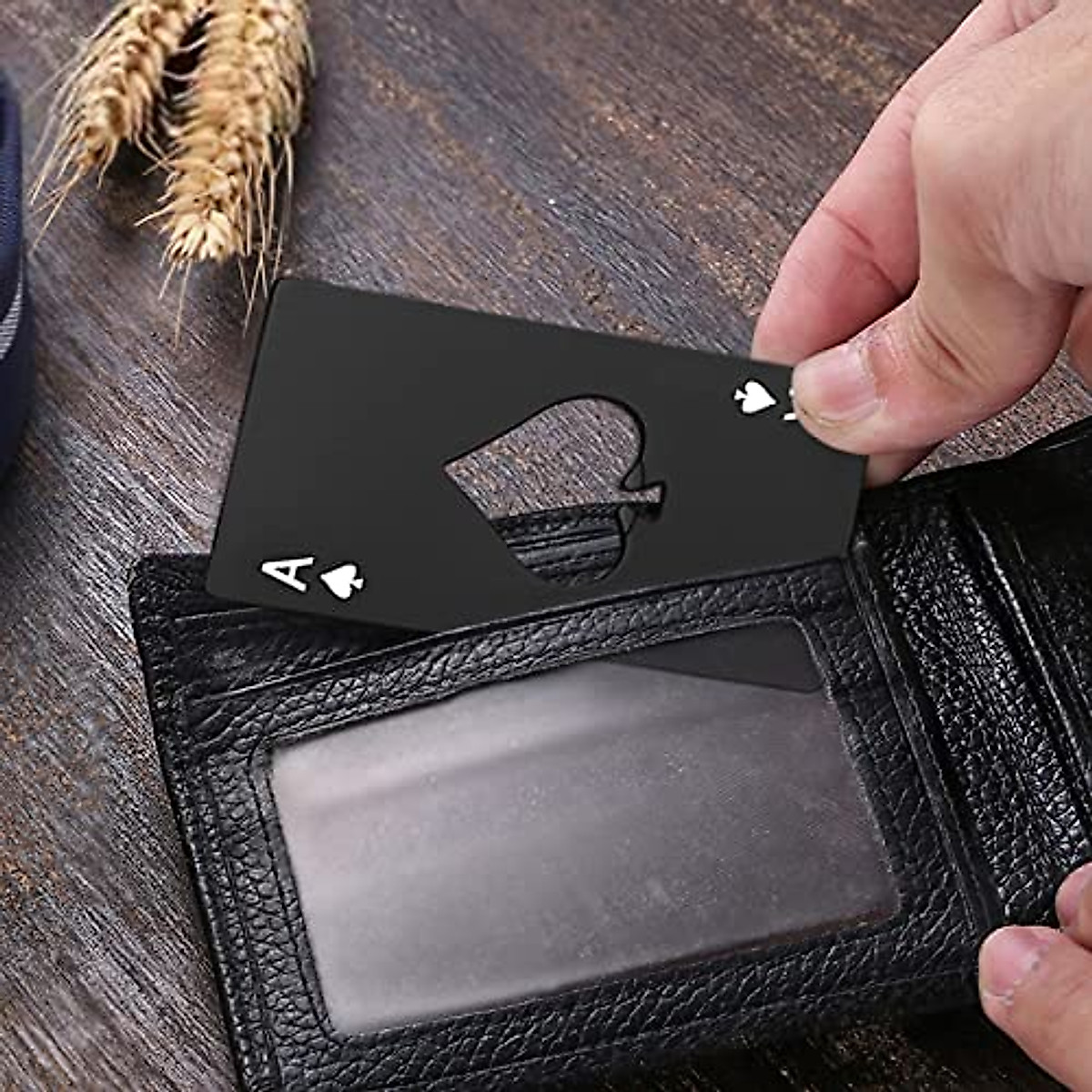 zoocm Poker Card Stainless Steel Flat 2 Pcs Beer Opener, Portable Ace of Spades Credit Card Size, Can Opener for Wedding Party Bar (Black), (MAN002)