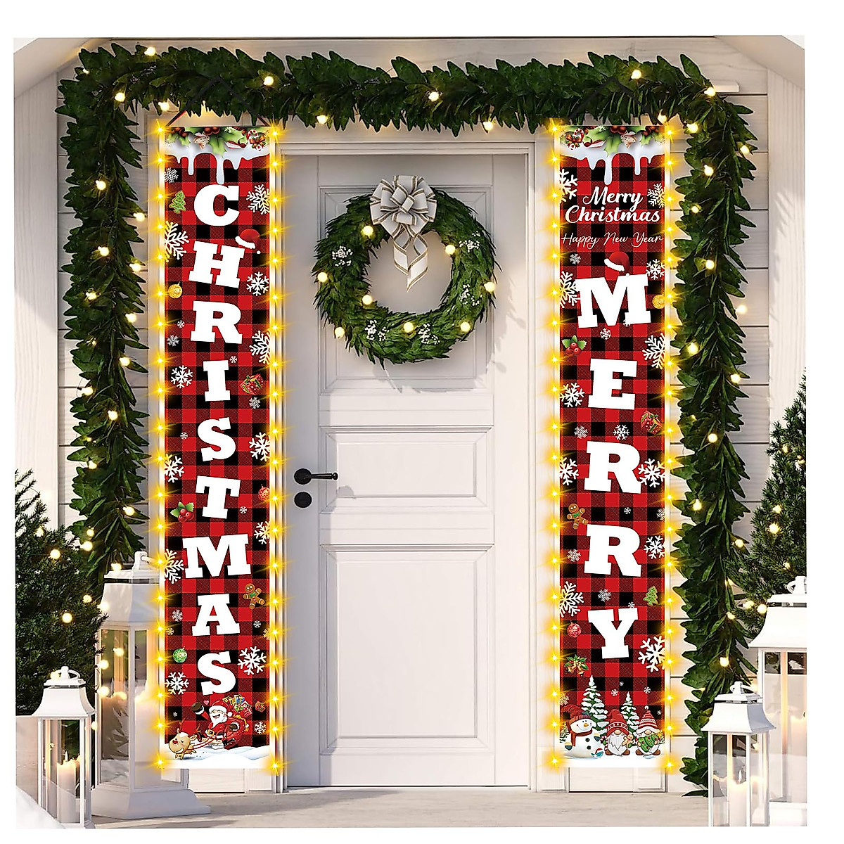 Christmas Porch Signs Banner for Outdoor Christmas Decorations with Lights, Merry Christmas Sign Hanging Door Banners(71"x 12") for Home Wall Front Indoor Yard Merry Christmas Banner