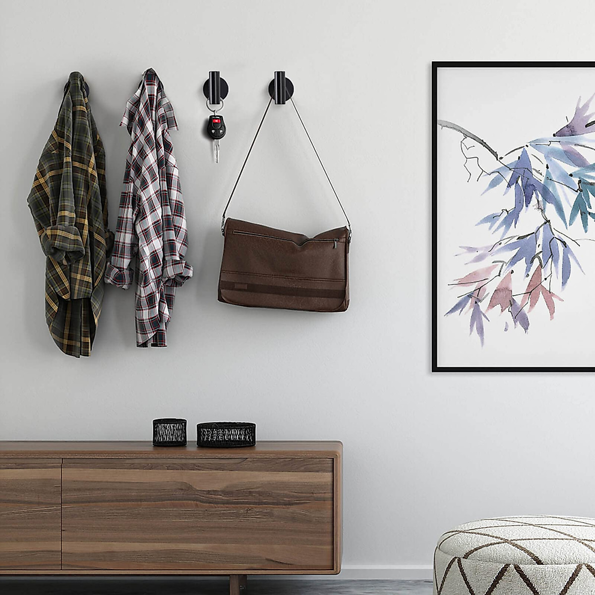 Budding Joy Towel Hooks for Bathrooms, Black Towel Hook Wall Mounted, Durable Stainless Steel Towel Hanger with Sleek Look, Heavy Duty Wall Hook for Hanging Coat Robe, Easy to Clean, 4-Pack