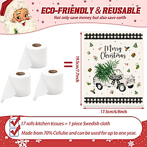6 Pieces Christmas Swedish Kitchen Table Dishcloths Reusable Christmas Dish Towels Absorbent Cleaning Cloth Fast Dry Kitchen Dishcloth with Santa, Snowman, Christmas Tree, Deer (Black White, Tree)