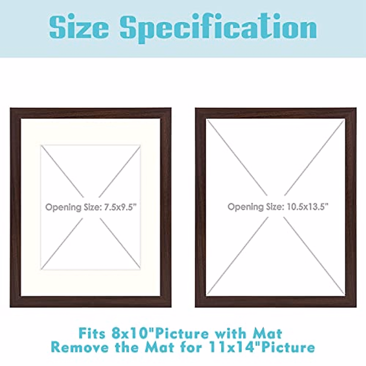 Frametory, 11x14 Picture Frame with Mat for 8x10 Photo - High Definition Glass Wide Molding - Preinstalled Wall Mounting Hardware (Brown, 1 Pack)