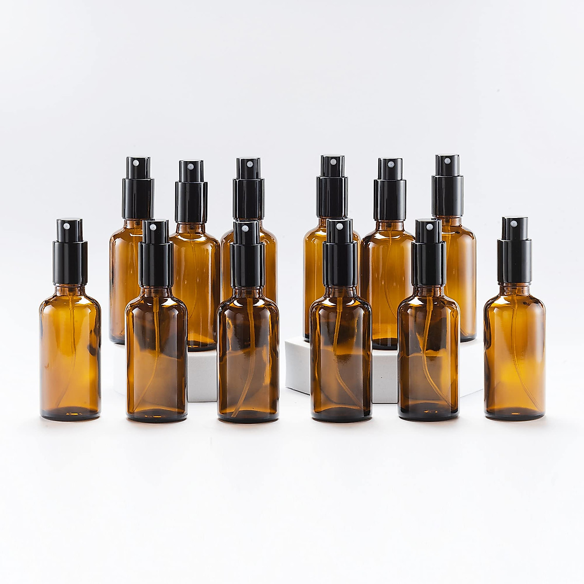 Yizhao Blue Glass Spray Bottles 2oz, with Small Fine Mist Spray, Metal Cap, Refillable for Essential Oil,Travel,Cleaning,Perfume,Aromatherapy,Makeup – 12 Pcs