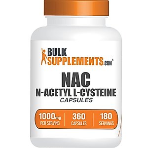 BulkSupplements.com N-Acetyl L-Cysteine 1000mg Capsules - N-Acetyl Cysteine 1000mg, NAC Supplement - NAC 1000mg, Gluten Free - 2 Capsules per Serving, 360 Capsules (Pack of 1)