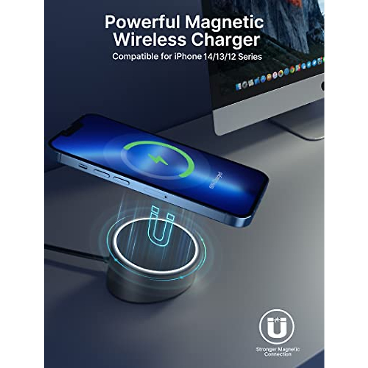 JSAUX Magnetic Wireless Charger Station Compatible with Mag-Safe Charger/iPhone 14/iPhone 14 Pro/iPhone 14 Plus/iPhone 14 Pro Max/iPhone 13/13 Pro/13 Pro Max/13 Mini/iPhone 12, Mag Charger Space Grey
