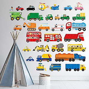 DECOWALL DS9-8064 Transport and Vehicles Wall Stickers Decals for Kids Toddler Bedroom décor car Boys Truck Construction Room Peel and Stick Excavator fire Truck Nursery Living Baby