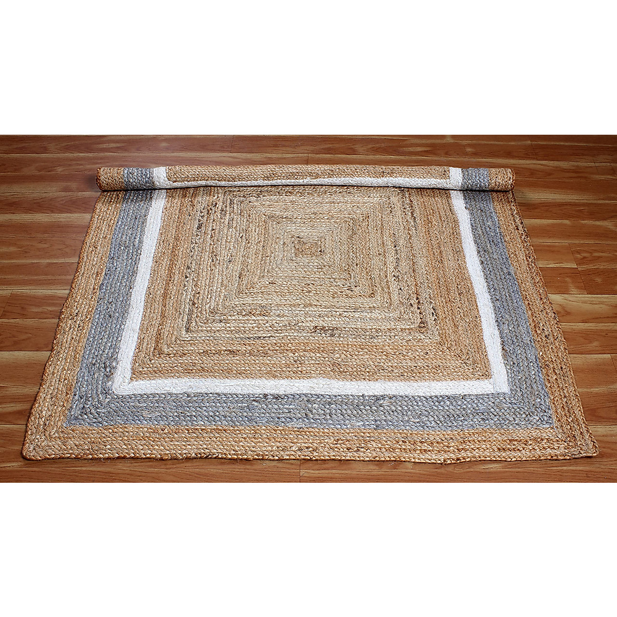 CASAVANI Heavy Material Hand Braided Jute Rug 8 Square Area Rug Kilim Rug Natural Jute Rug Beige Multi Hand Woven Rug Flatweave Rug Indoor Outdoor Rugs for Dining Room Custom Mat Hall Room