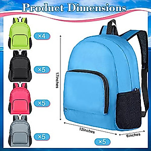 24 Pieces Backpack 17 Inch Backpacks 5 Assorted Colors Foldable Lightweight Bookbags Student Outdoor Travel School Book Bag with Storage Bag