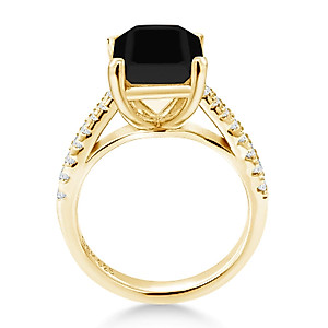Gem Stone King 18K Yellow Gold Plated Silver Black Onyx and White Created Sapphire Ring For Women (3.39 Cttw, Gemstone Birthstone, Available in size 5, 6, 7, 8, 9)