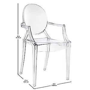 Modway Casper Modern Acrylic Stacking Kitchen and Dining Room Arm Chair in Clear - Fully Assembled