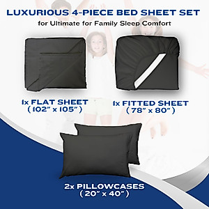 DREAMCARE deep Pocket King Sheets - 4 PCS Set - up to 21 inches - 2500 Supreme Collection - Superior Softness - Hotel Luxury Sheets & Pillowcases Set - Wrinkle and Fade Resistant (King, Gray)