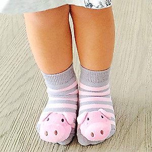 Gray/Pink Piggy Boogie Toes Rattle Sock, 1-Pair (0-1Y) Rattles Foot Finder, Rattle Sock Baby Toddler Toy, Present Gift for Newborn Infant Babies Boy Girl Bebe
