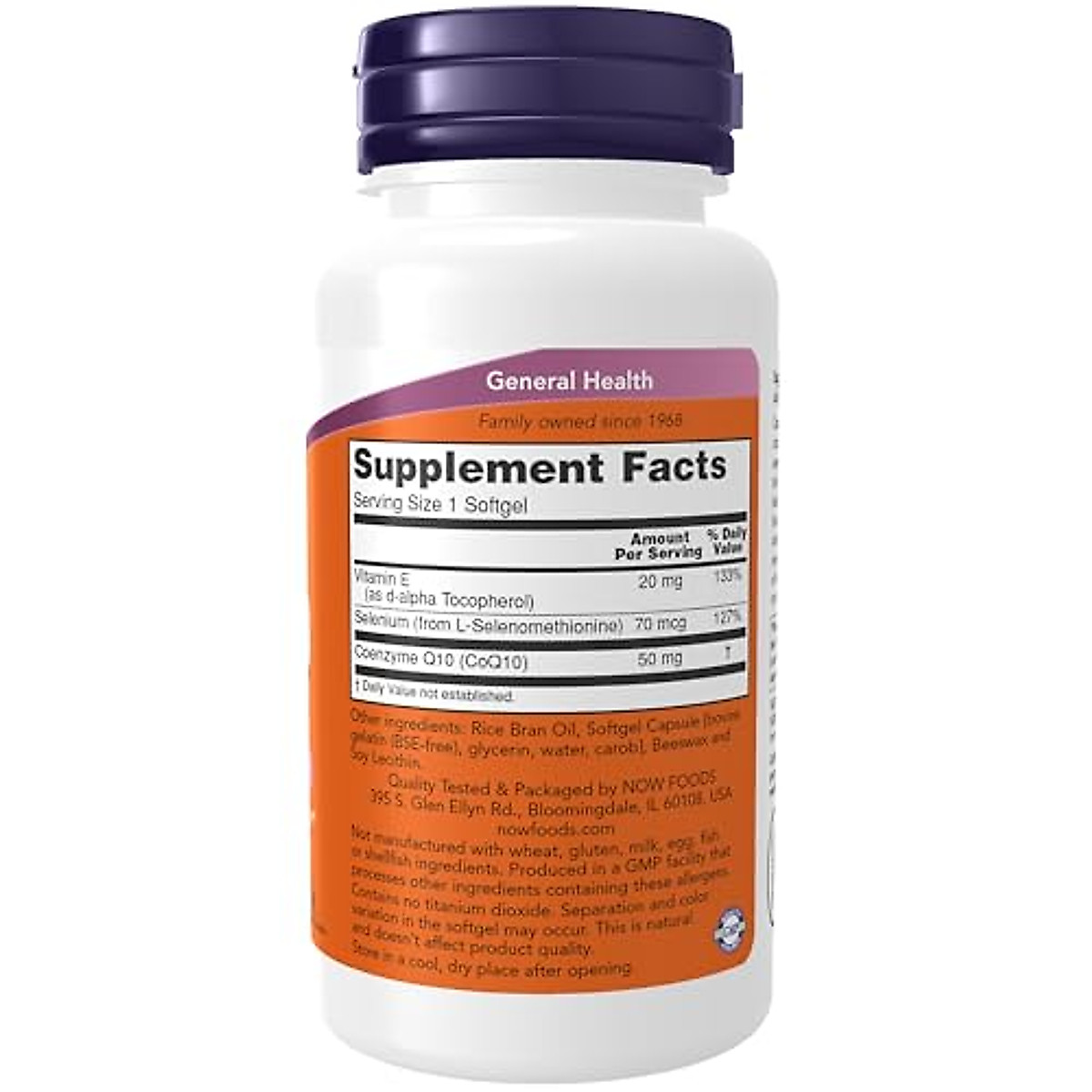 NOW Foods Supplements, CoQ10 50 mg, Pharmaceutical Grade, All-Trans Form produced by Fermentation, 100 Softgels