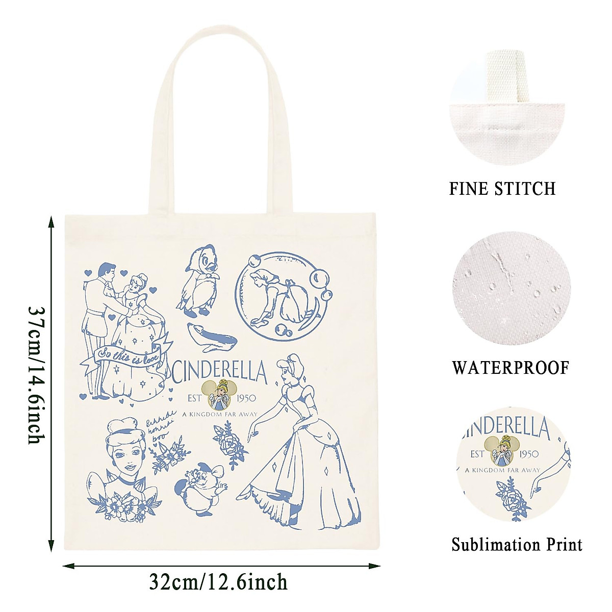 WCGXKO Fairytale Movie Inspired Gift For Daughter Movie Fans Gift Princess Canvas Tote Bag Reusable Bag Shopping Bag (CIND EST tote)