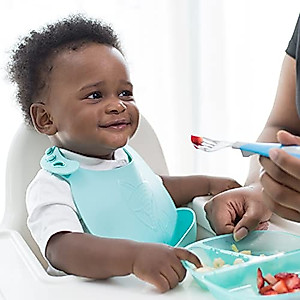 Dr. Brown's Baby Bib with Adjustable Collar and Fox Design, 100% Silicone & Waterproof, Teal/Purple, 2-Pack