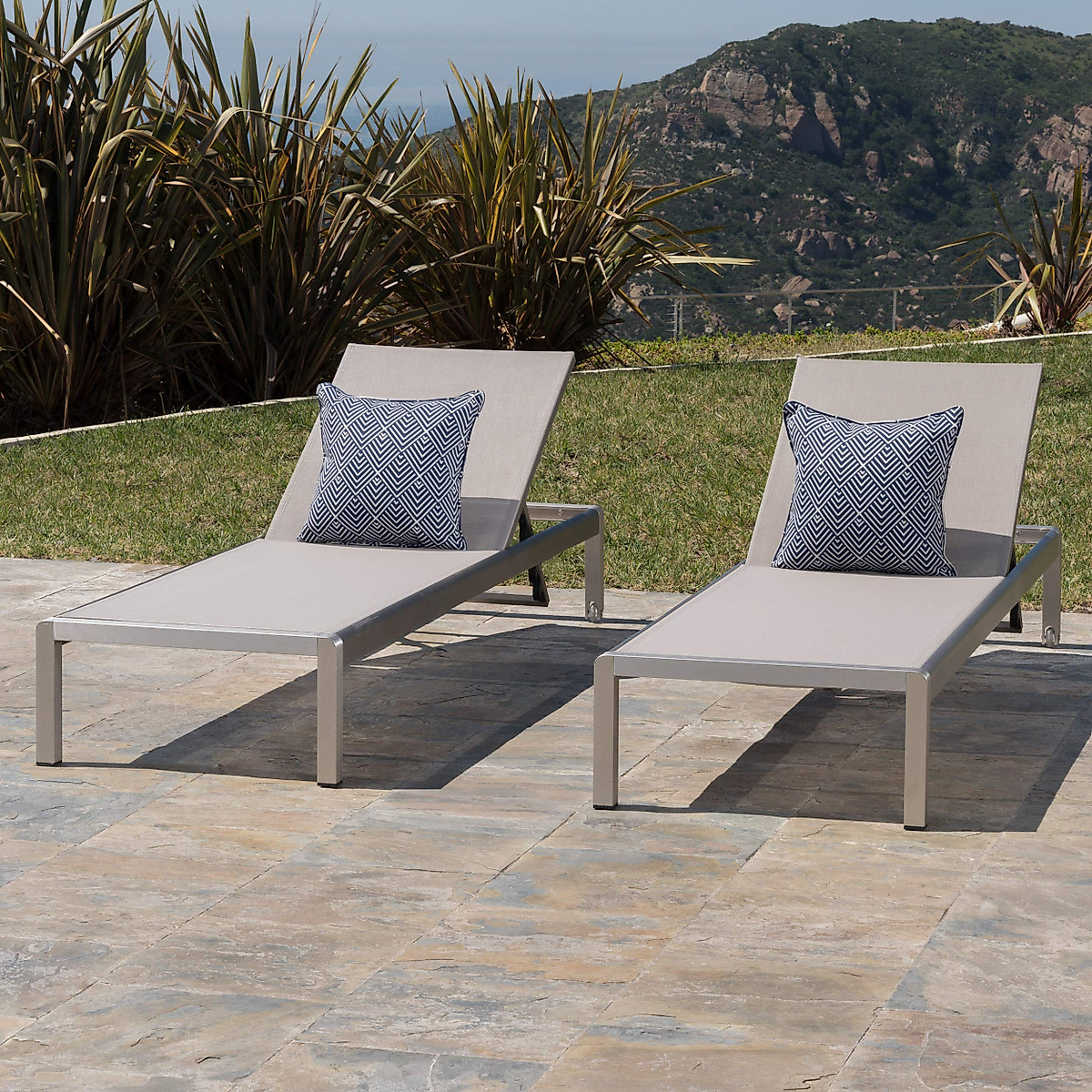 Christopher Knight Home Outdoor Aluminum Chaise Lounge, Set of 2, Grey