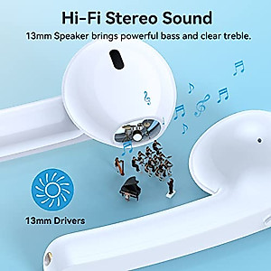 Bluetooth Headphones V5.3 Wireless Earbuds 50Hrs Battery Life with Wireless Charging Case & LED Power Display Deep Bass IPX7 Waterproof Earphones Microphone Stereo Headset for TV Smart Phone white