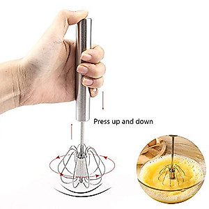 Stainless Steel Semi-automatic Egg Whisk - 3PCS Hand Push Rotary Whisk Blender (3 Pack)