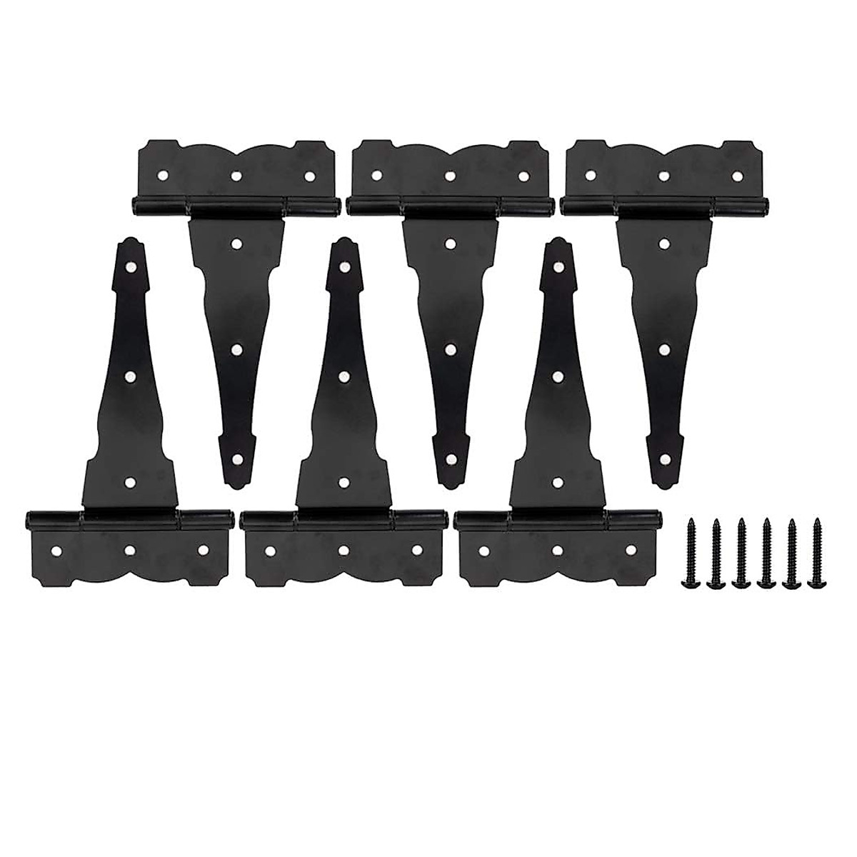 HOME MASTER HARDWARE 8 in Heavy Duty Decorative T Strap Hinge Shed Storage Gate Barns Tee Hinges with Screws Black Finish 6 Pack