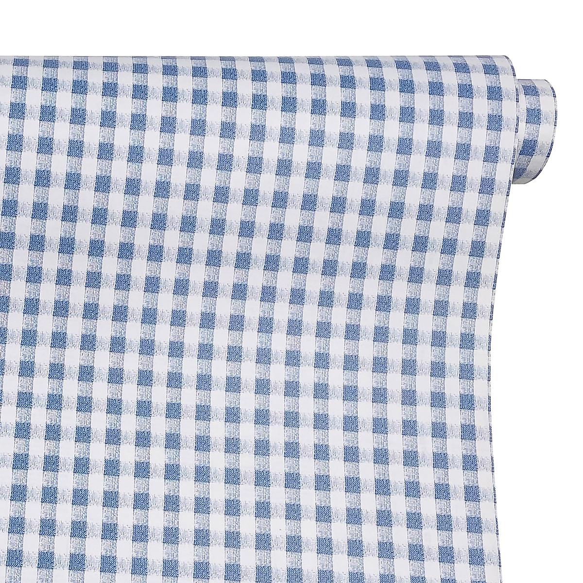LoveFaye Mediterranean Style Furniture Paper Blue-White Gingham Countertop Door Sticker Shelf Liner 17.7inch by 9.8 Feet