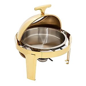 Round Chafing Dish Buffet Set, 6.4QT Stainless Steel Chafer for Catering Buffet Warmers Sets with Clear Lid, High Grade Gold Food Warmers for Parties, Wedding, banquets