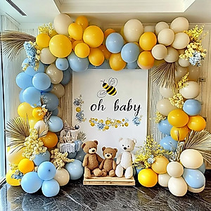 Blue Yellow Balloon Garland Double Stuffed Latex White Sand Balloons Dusty Blue Yellow White Balloon Arch Kit for Baby Shower Wedding Birthday Gender Reveal Party Decorations